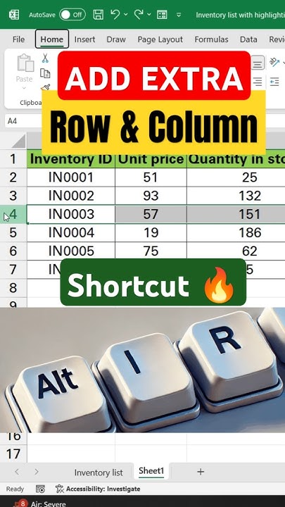Excel Pro Trick: Add Rows & Columns with Keyboard Shortcuts! #keyboardshortcuts - YouTube