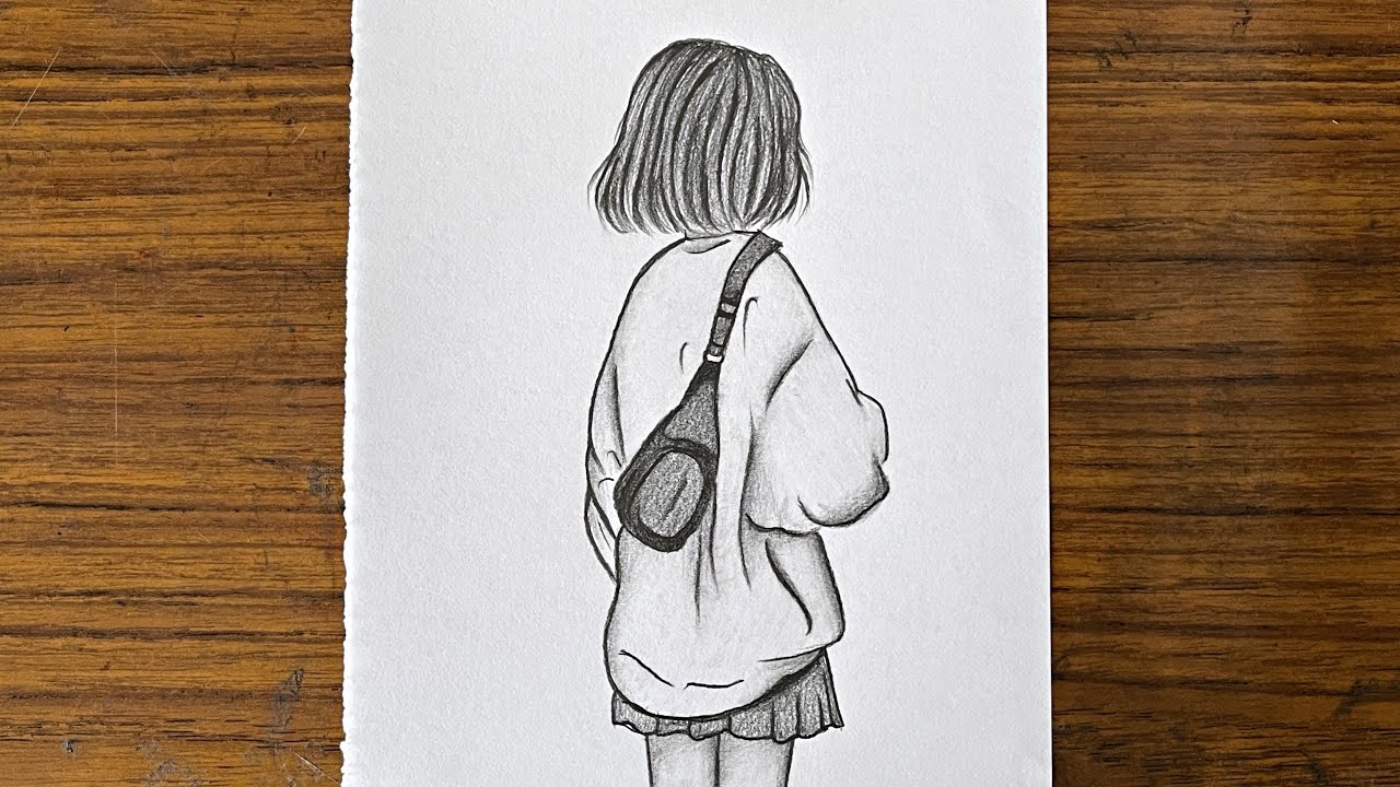 How to draw a girl from backside || Very easy girl drawing || Drawing ...