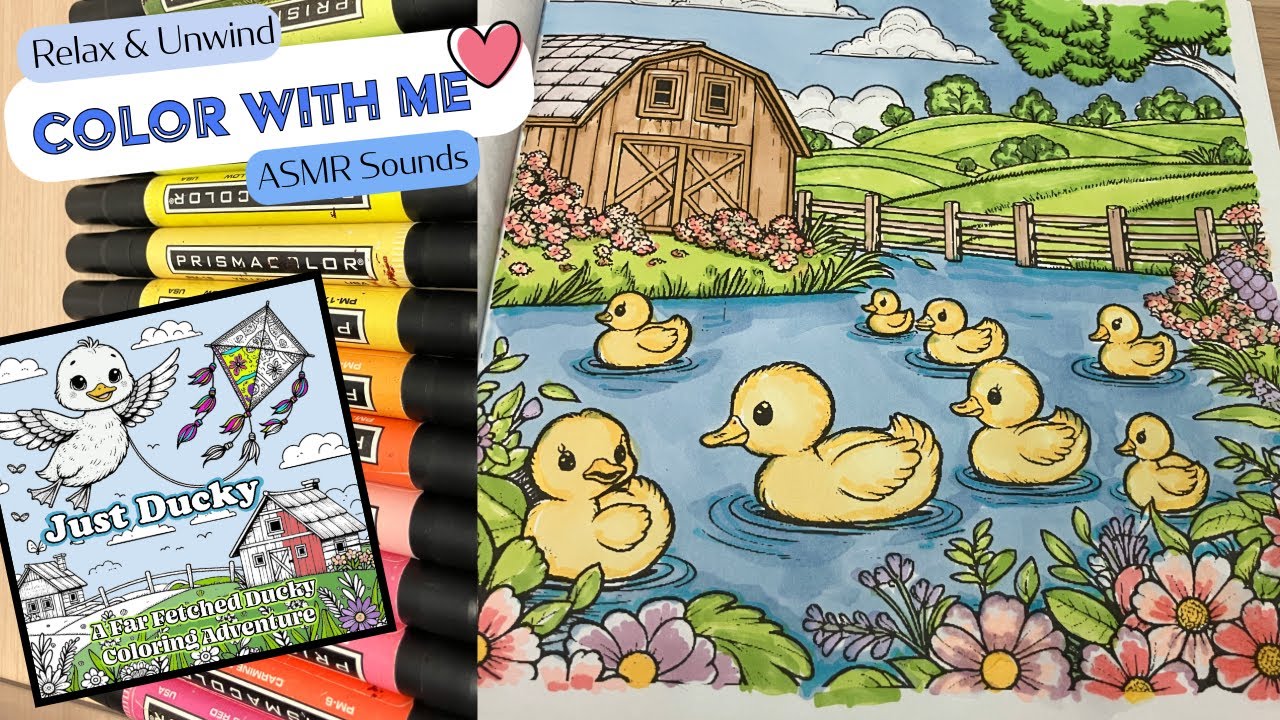 ASMR Color With Me | Relaxing Duck Pond Coloring | Prismacolor Markers ...
