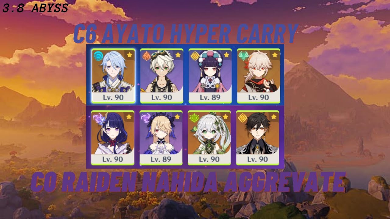Abyss 3.8 : C6 Ayato Hyper Carry, C0 Raiden Aggravate VS Floor 12 full ...