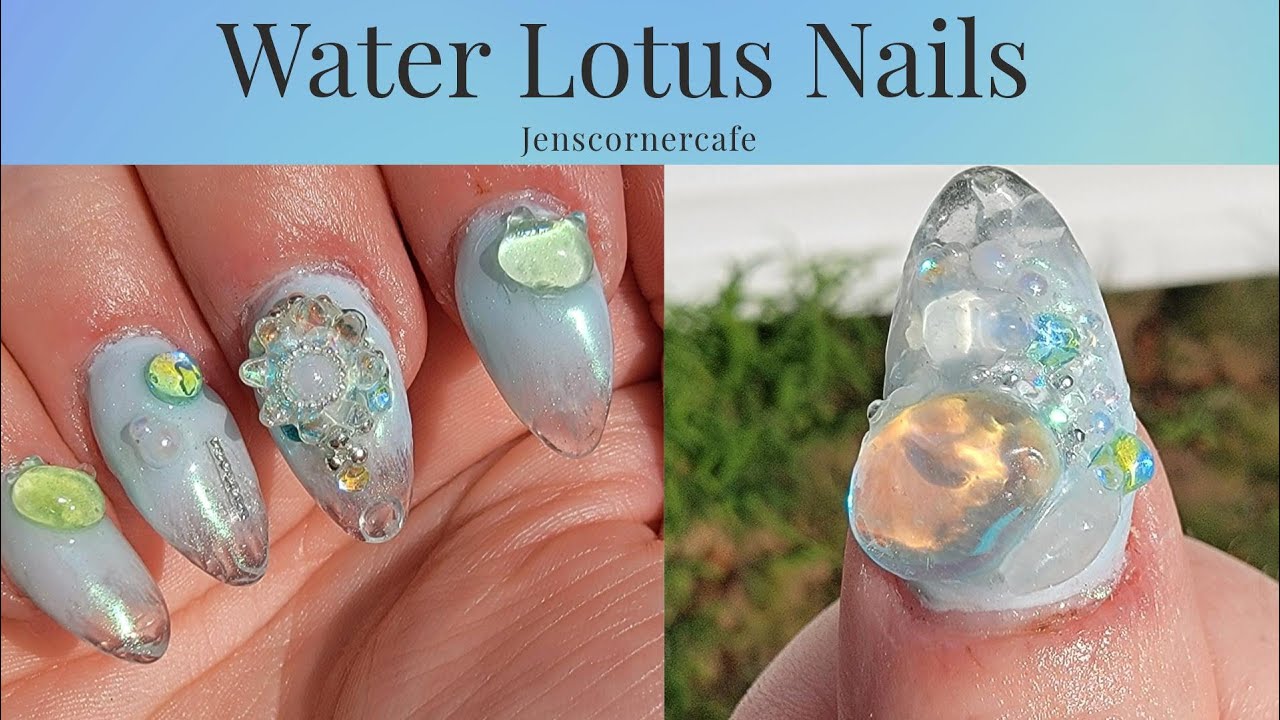 Dew Drops and Water Lotus Gel Nails 🌸 #diy #nailart - YouTube