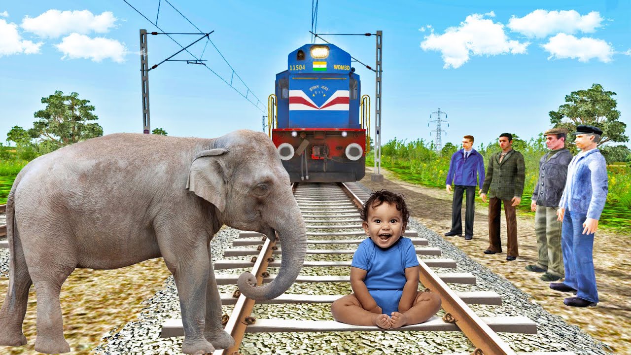 Innocent Elephant Tries to Stopped train on Track and Rescue Baby ...
