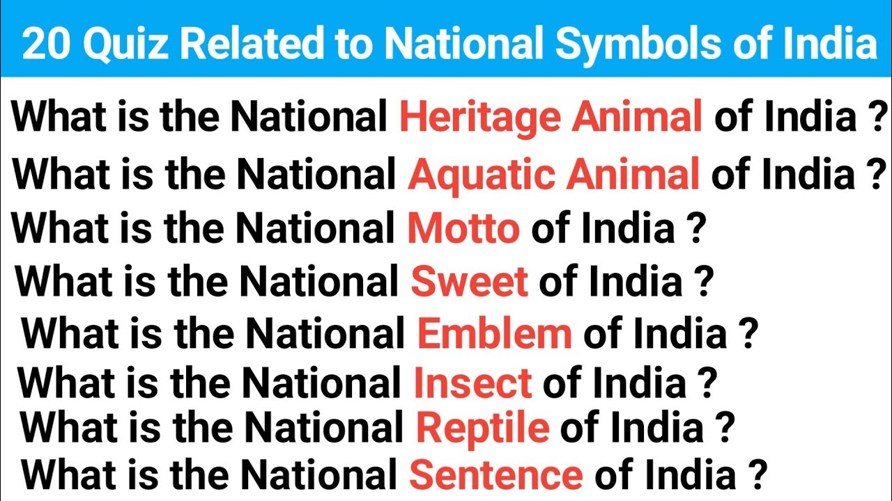 National Symbols of India Gk Questions | 20 Most Important Questions ...