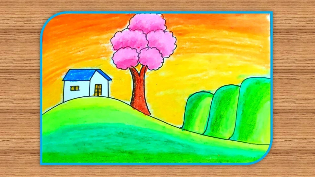 How to Draw Evening Scenery Drawing | Draw Natural Scenery Drawing ...