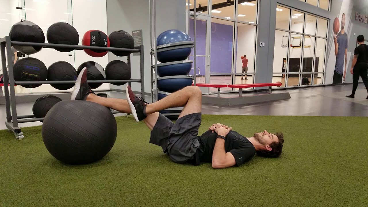 Single Leg Physio Ball Glute Bridge with Hamstring Curl - YouTube