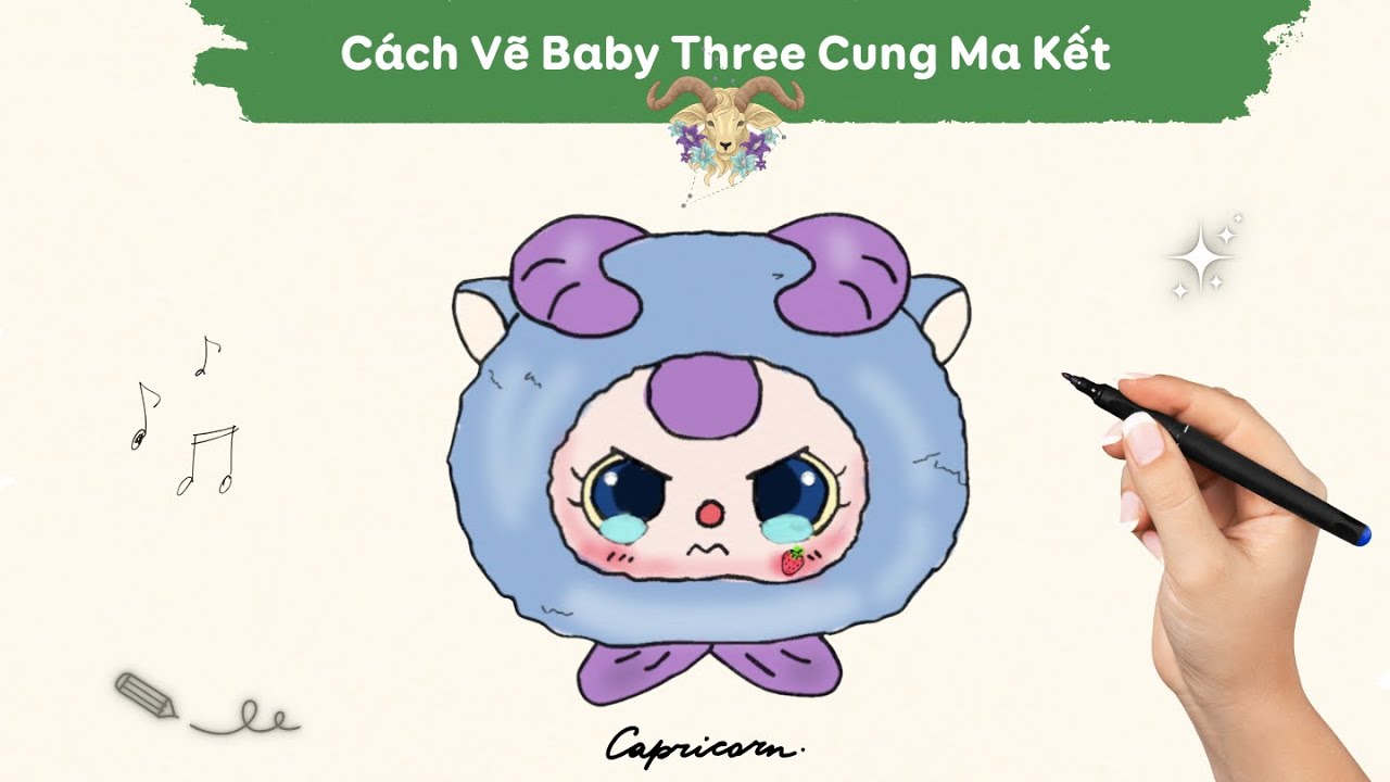 Cách vẽ Baby Three cung Ma Kết - baby three 12 cung hoàng đạo - draw ...