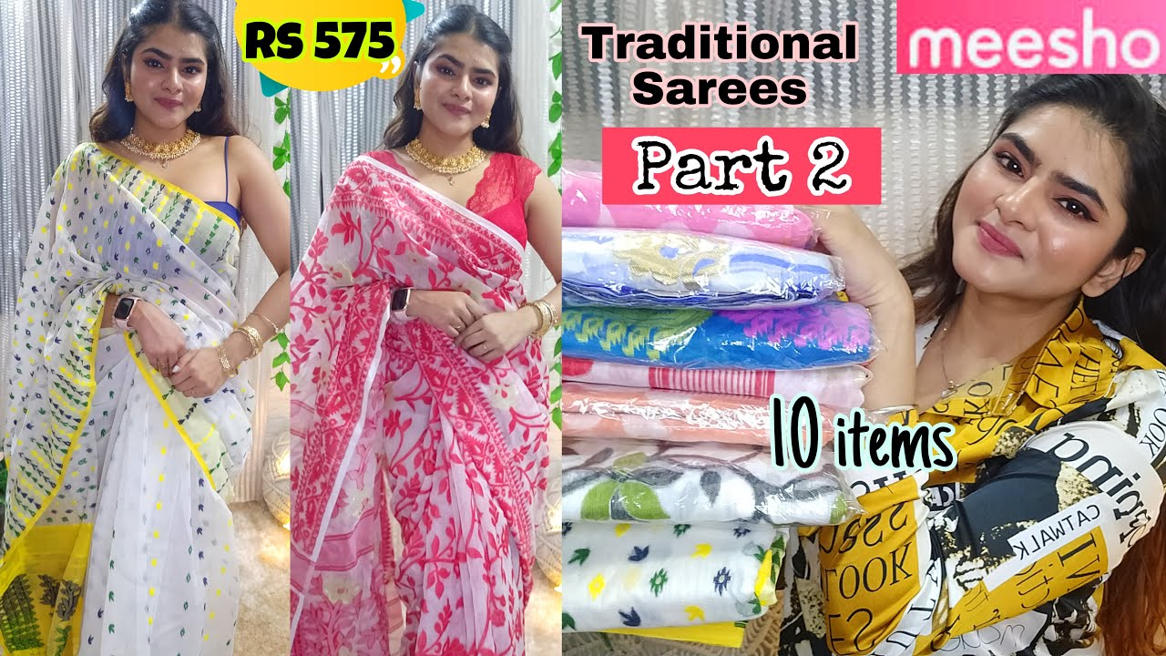 Meesho Summer Sarees Haul | Meesho Sarees/Blouse | Jamdani Cotton Silk ...