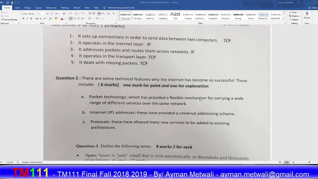 TM111 Final Fall 2018 2019 part 1 - YouTube