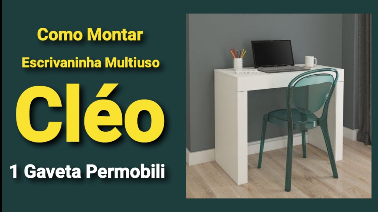 Como montar a Escrivaninha, Mesa de Computador Multiuso 1 Gaveta Cléo ...