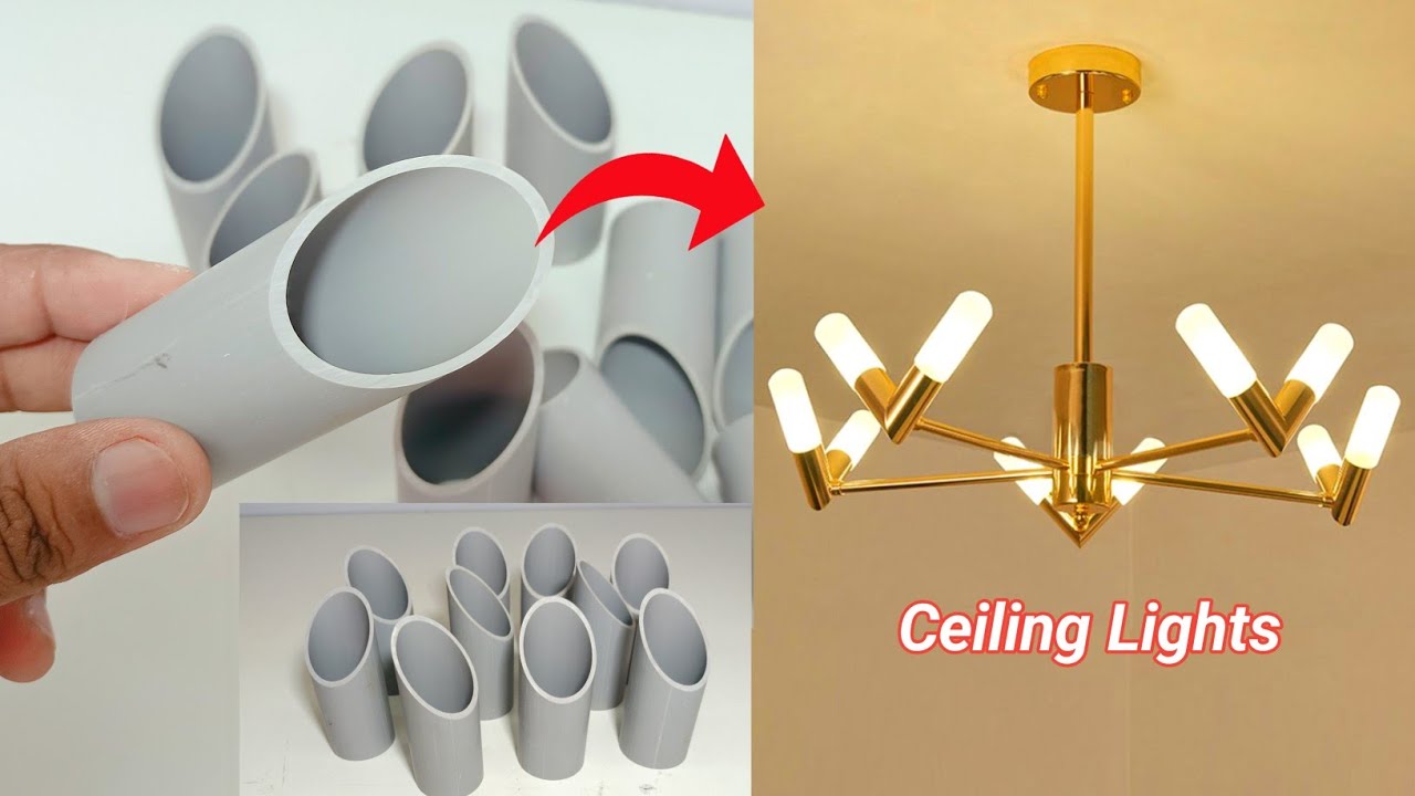 How to Make a Modern Style LED Ceiling Lamp from PVC Pipe DIY Ceiling ...