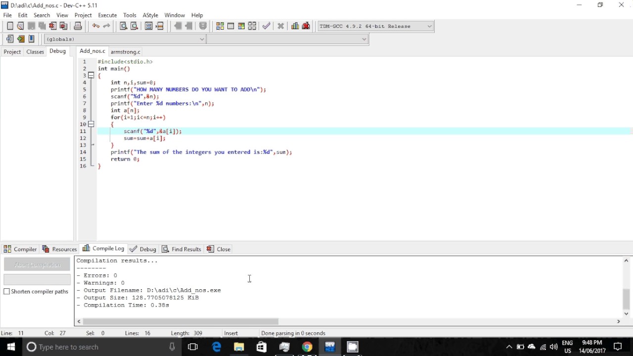 Adding of 'n' numbers using for loop in C for beginners #10 - YouTube