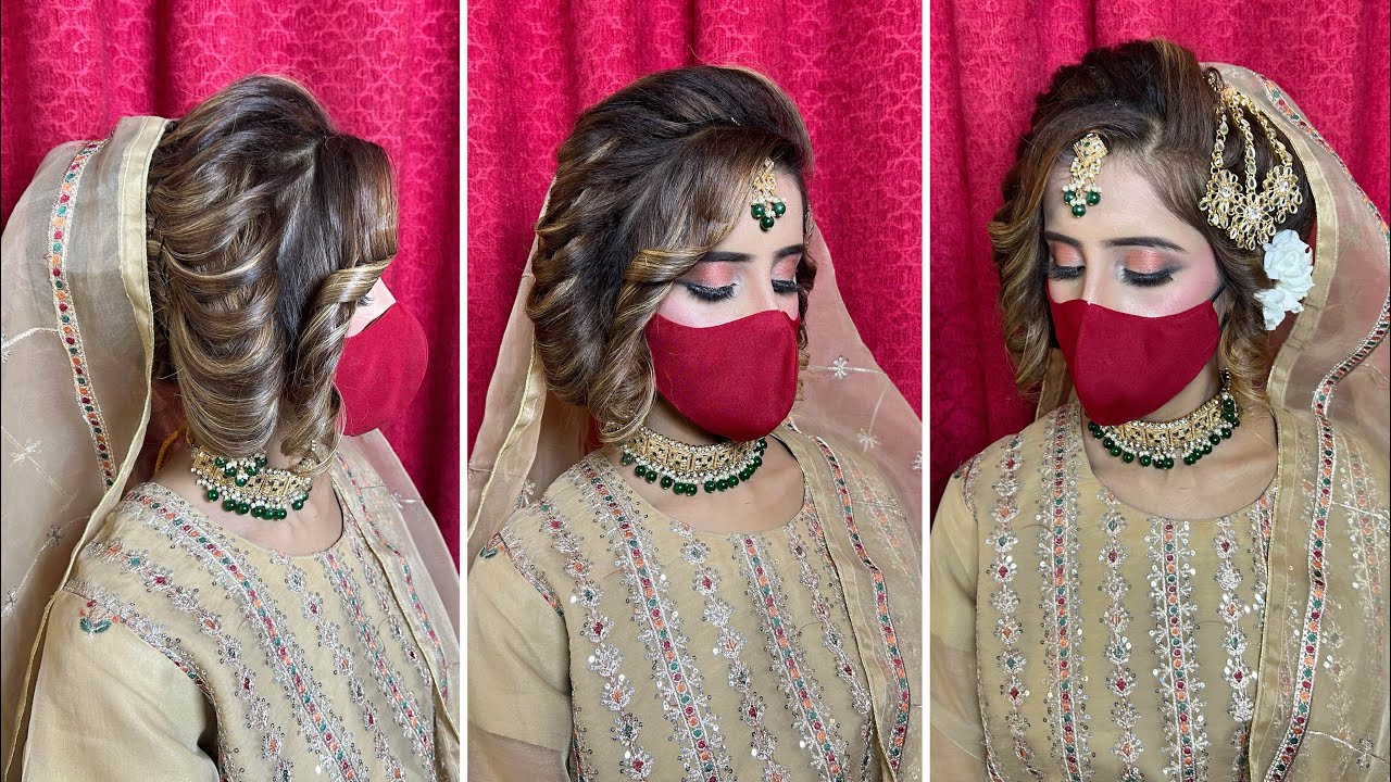 Pakistani bridal hairstyle tutorial |front hairstyle for haldi function ...