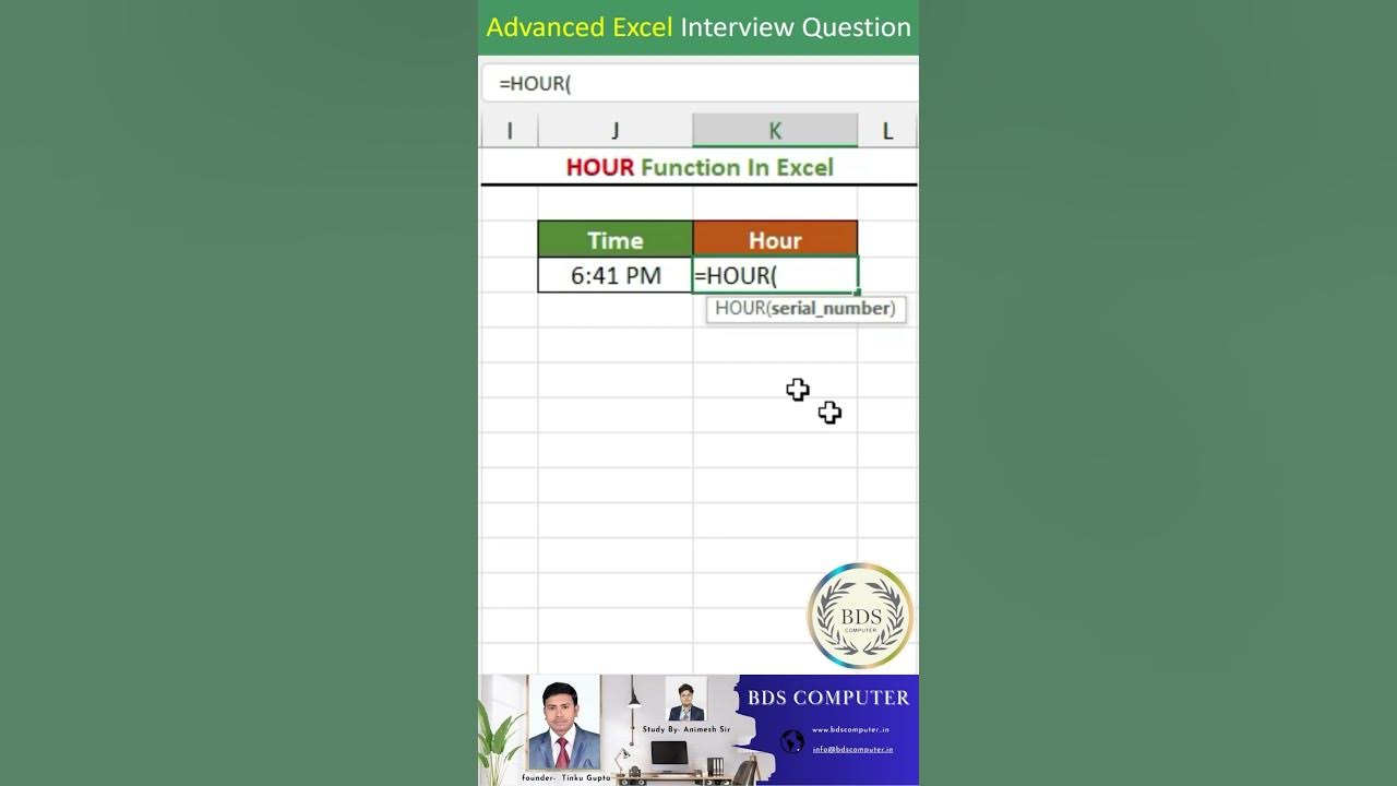 HOUR function in excel//HOUR formula in excel #exceltech #shortfeed #exceltips - YouTube