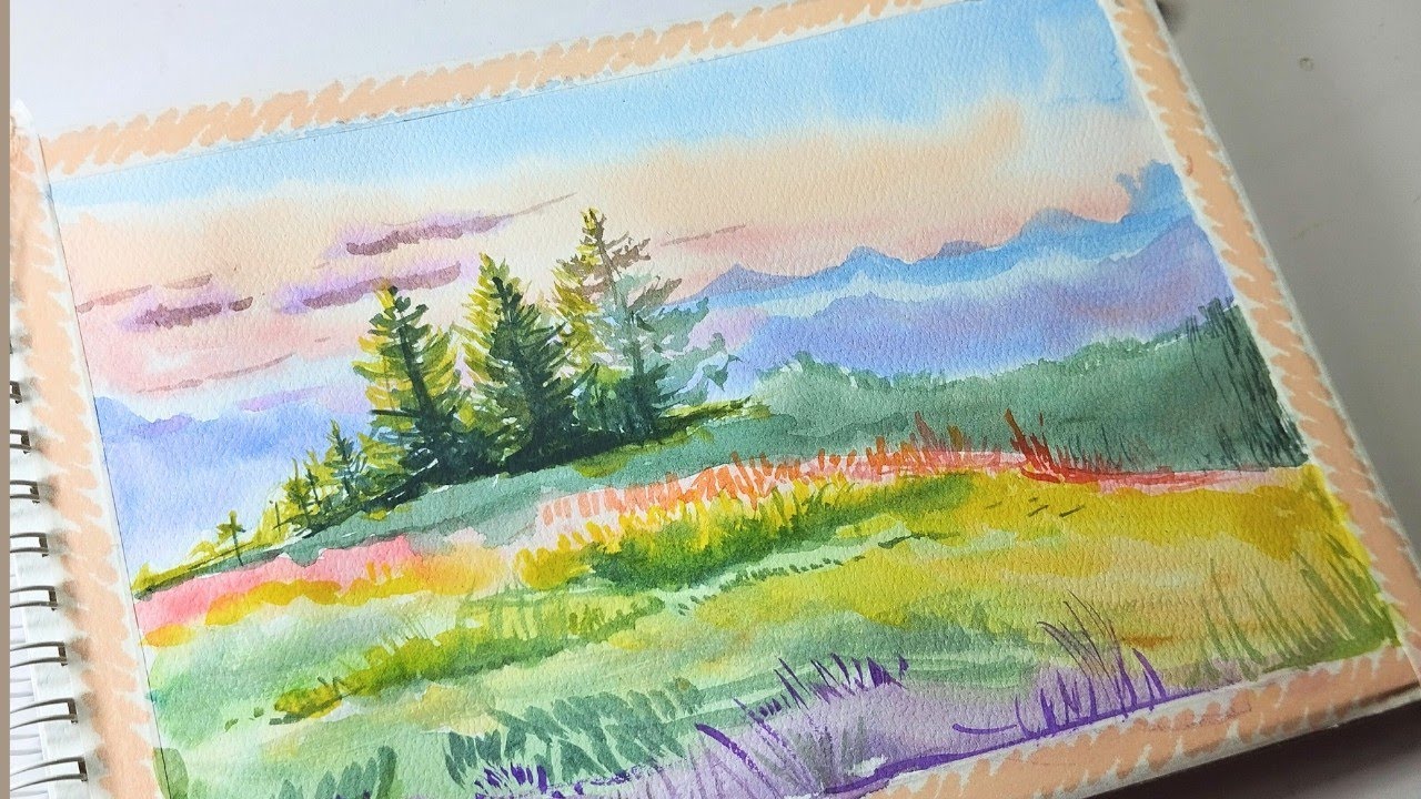 How to paint spring watercolor landscape| easy watercolor landscape ...