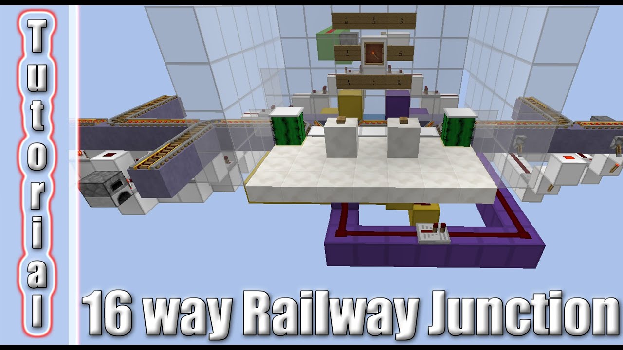 Minecraft Tutorial:- 16way Railway Junction Bidirectional (North, East ...
