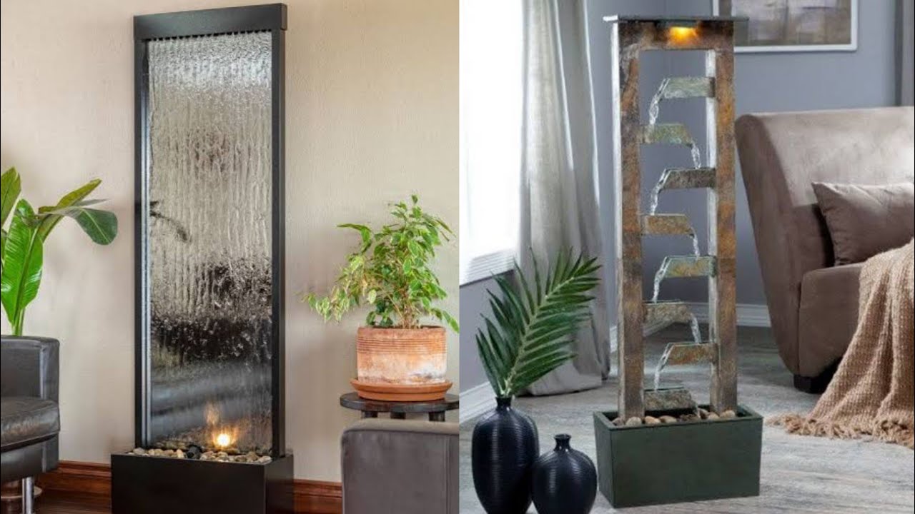 Indoor water fountain ideas ! Modern indoor waterfall wall design - YouTube