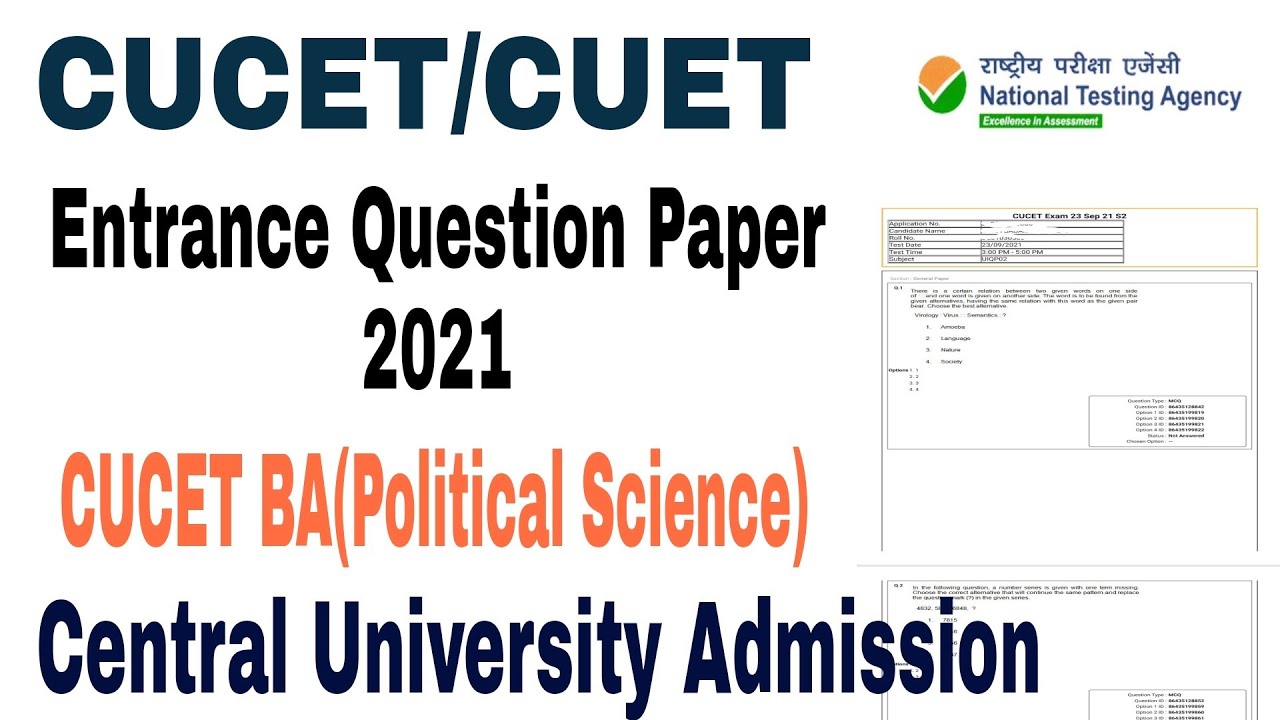 cucet ba political science entrance question paper 2021 cuet ba sample ...