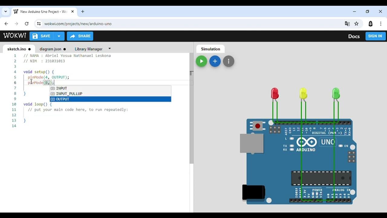 Simulasi pembuatan lampu lalu lintas menggunakan arduino uno pada website wokwi. - YouTube