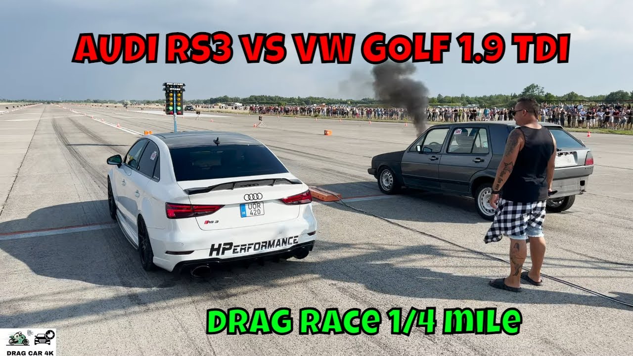 AUDI RS3 vs VW GOLF 1.9 TDI drag race 1/4 mile 🚦🚗 - 4K UHD - YouTube