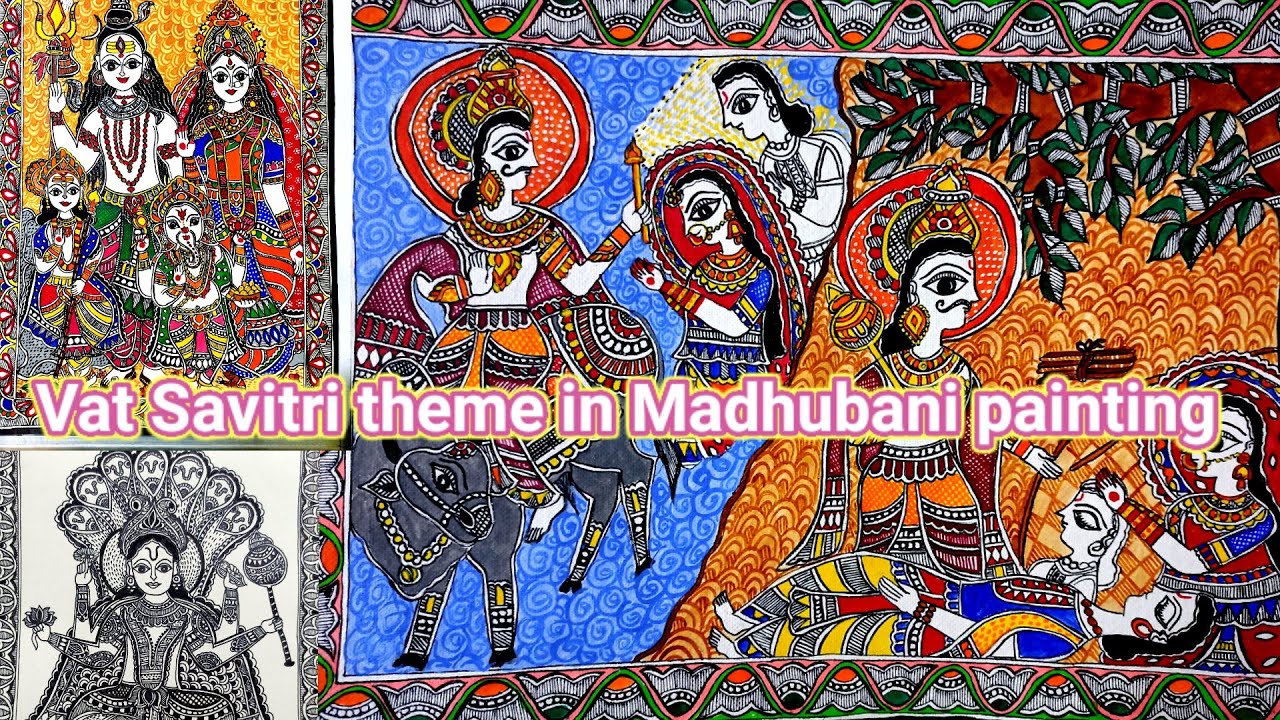Vat Savitri theme in Madhubani painting 🎨, learn how to draw Vat ...