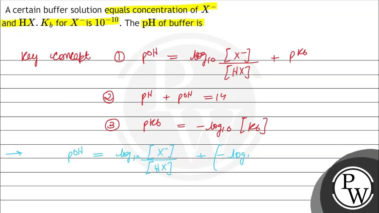 A certain buffer solution equals concentration of \( X^{-} \)and \( \mathrm{H} X . K_{b} \) for ...