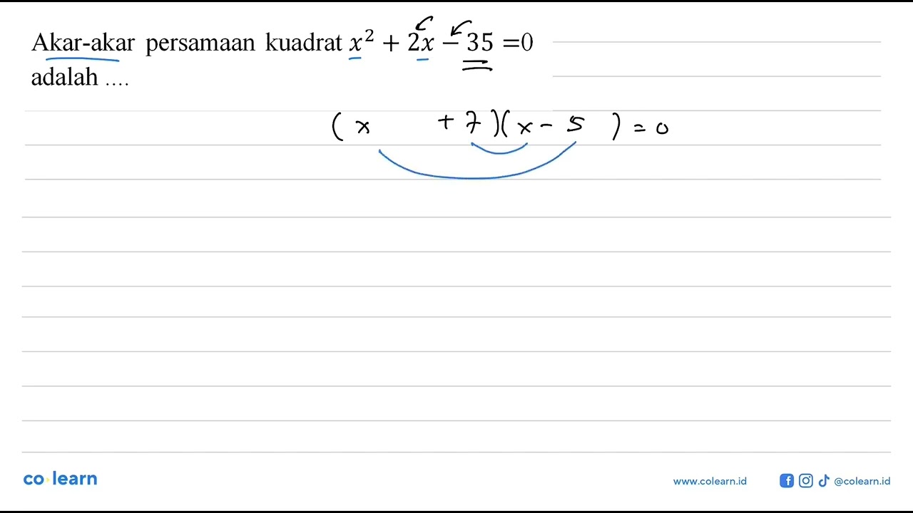 Akar akar Persamaan Kuadrat X 2 2x 35 0 Adalah YouTube Akar akar Persamaan Kuadrat X 2 2x 35 0 Adalah YouTube