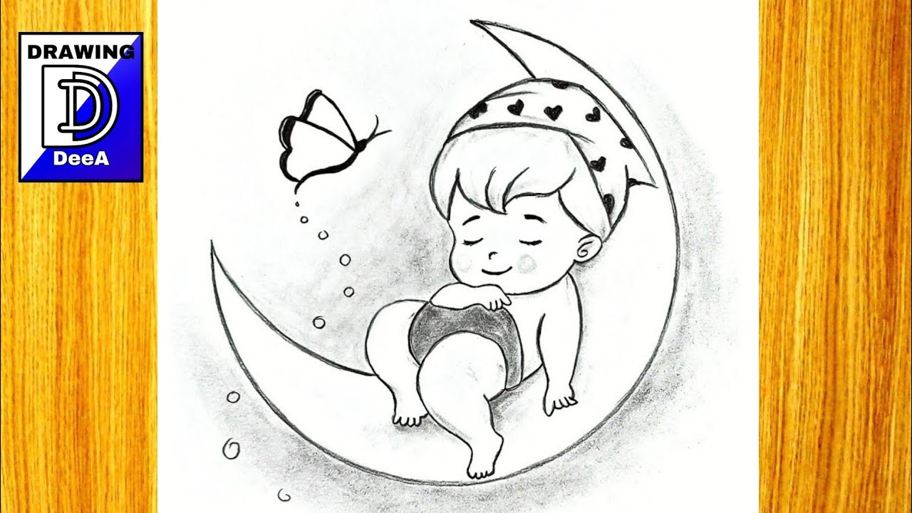 Boy Drawing In The Moon