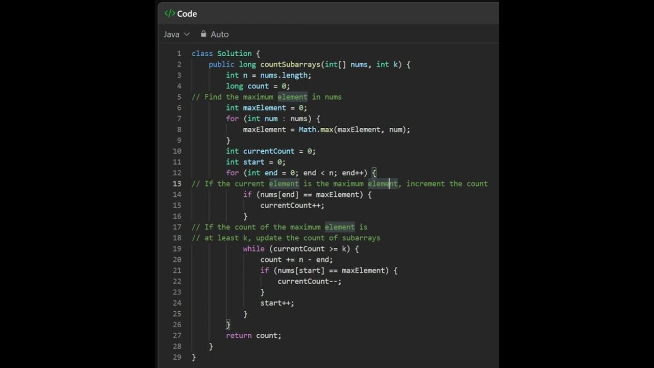 2962 Count Subarrays Where Max Element Appears at Least K Times - YouTube