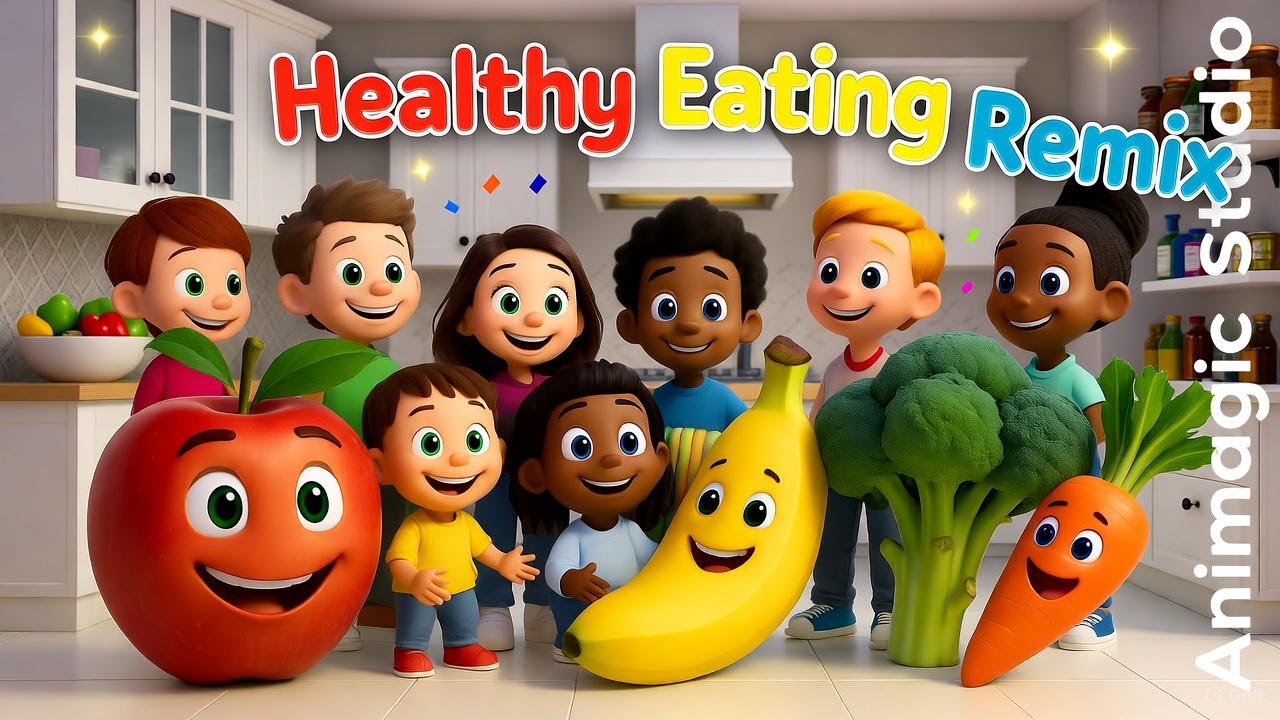Healthy Eating Remix | Fun Kids Song About Fruits & Veggies | Animagic ...