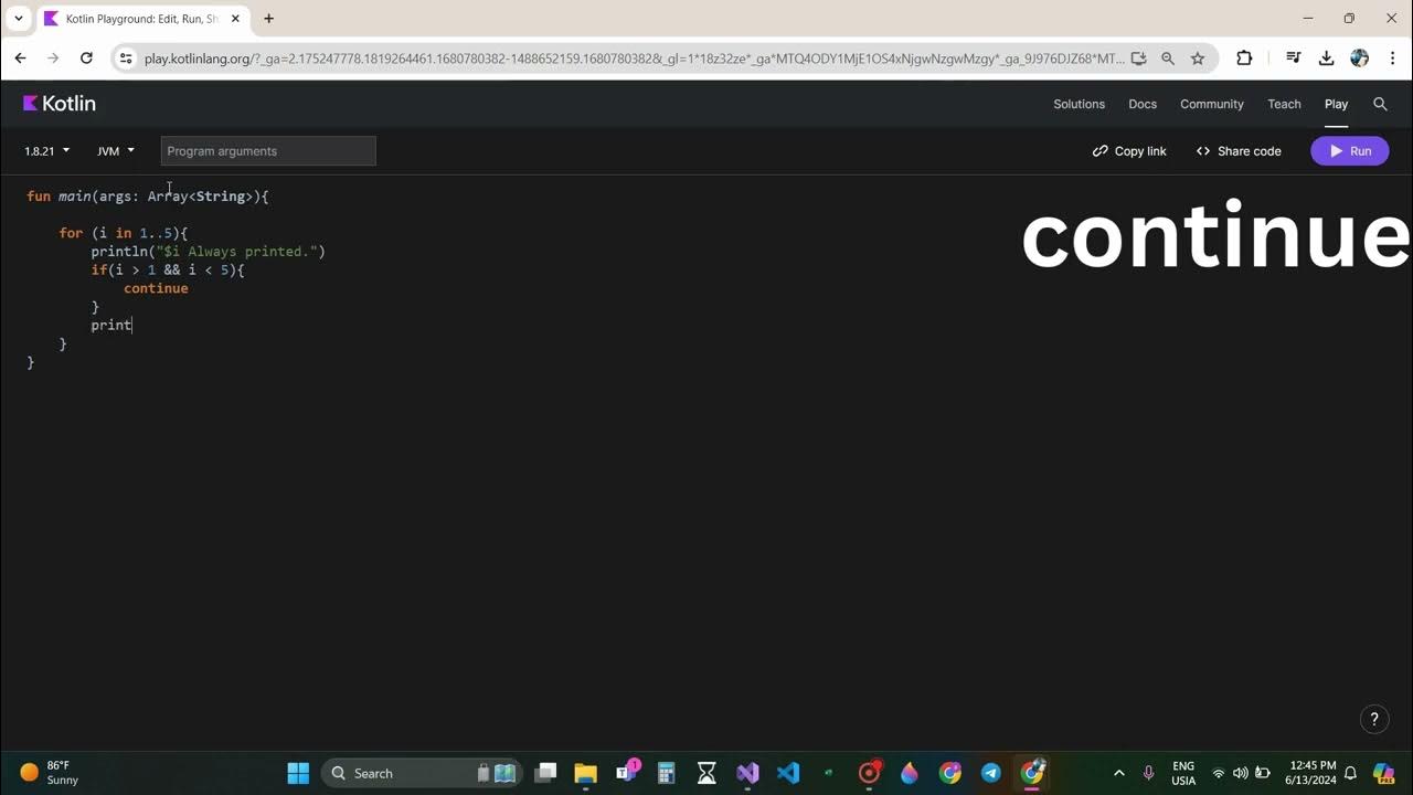 Kotlin (Programming Language) Project 28: 'Continue' Created by Trishanth Kumar - YouTube