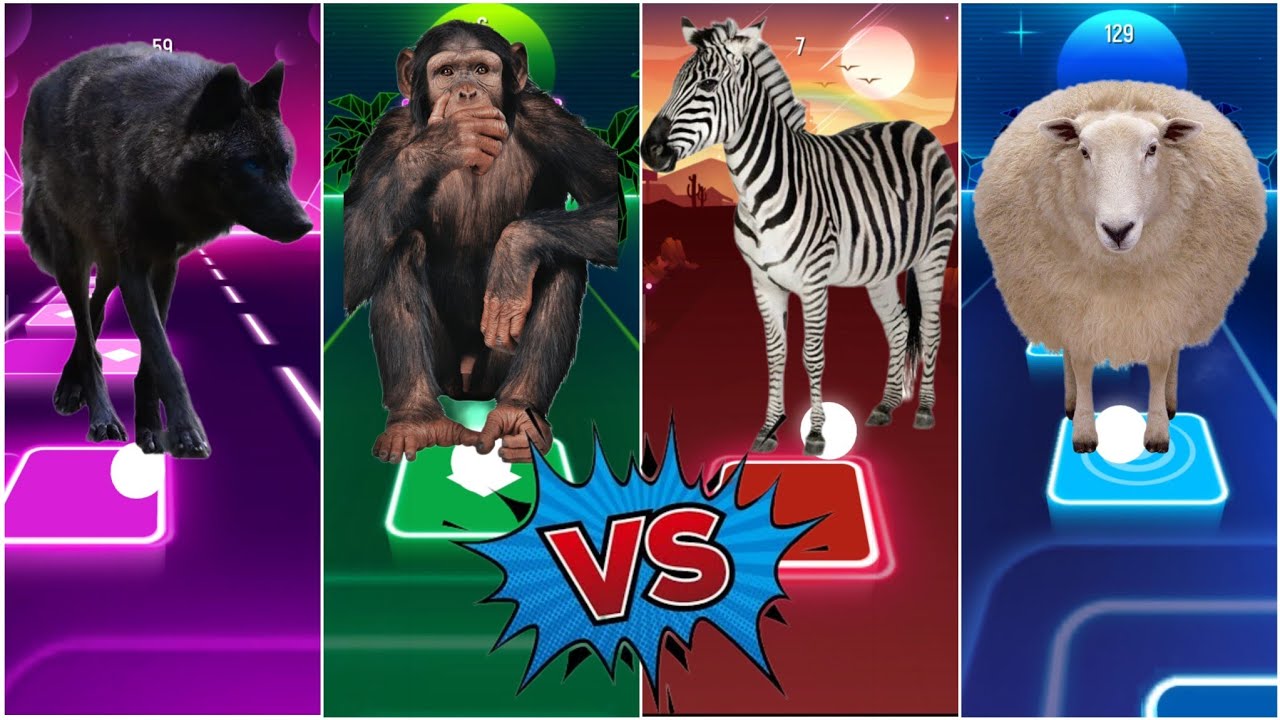 🐺 Funny Wolf 🆚 🐒Funny Monkey 🆚 Funny Zebra 🆚 🐑 Funny Sheep | Tiles Hop ...