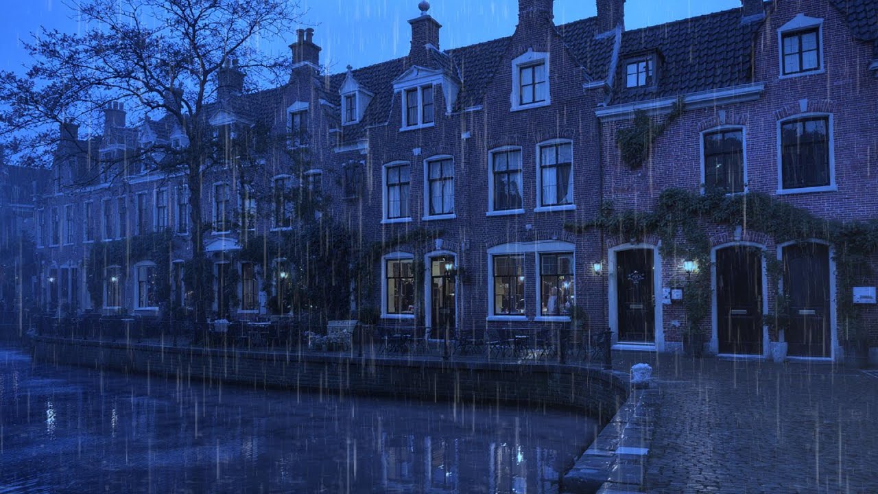 Rainy Blue-Hour Dutch Canal Café Jazz | Study & Relax - YouTube