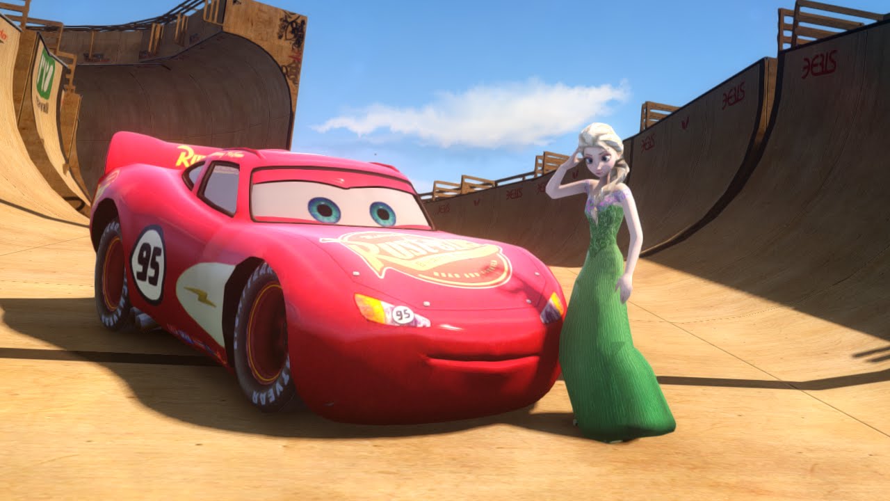 Elsa and Lightning Mcqueen go to the Race Track! - YouTube