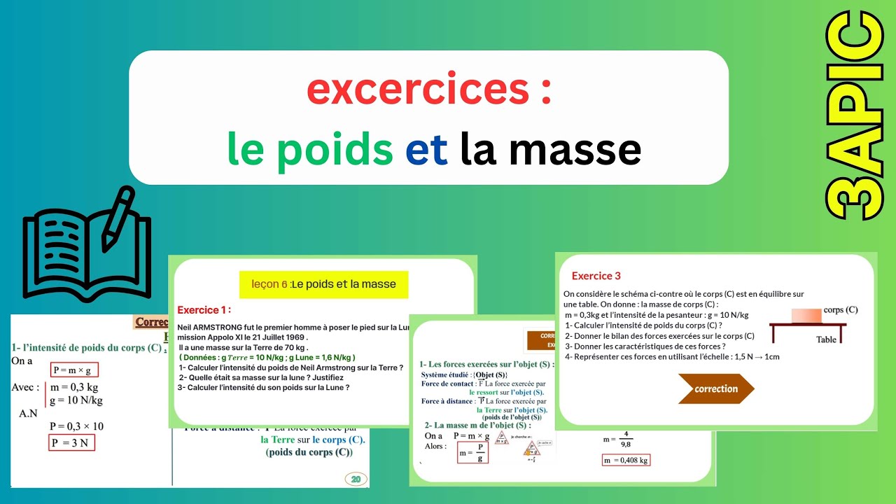 Exercices corrigés le poids et la masse 3ème année collège "Exercices ...