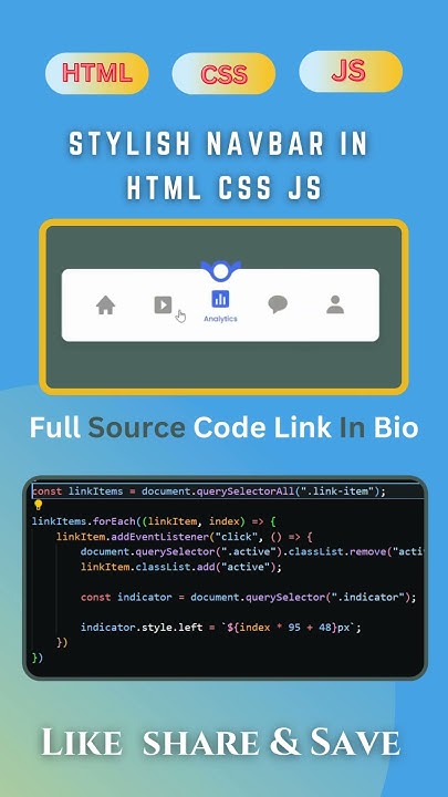 Animated Navbar In Html Css And Java Script Coding Htmlcssjavascript Programming Youtube 