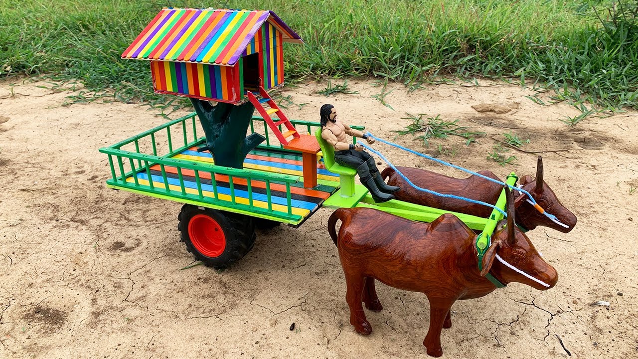 How To Make Cow Bullock Cart from Wood - YouTube