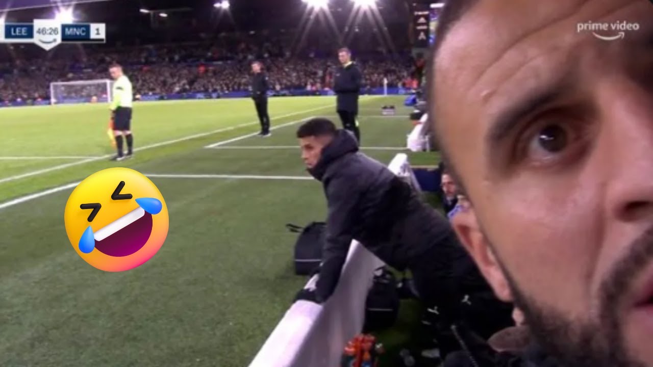 Kyle Walker Funny Camera Incident Whilst Sitting On The Bench - YouTube
