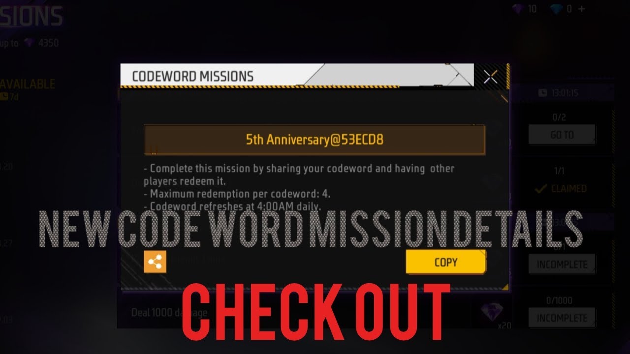 new free fire event details... Code word mission.... pink diamond... # ...