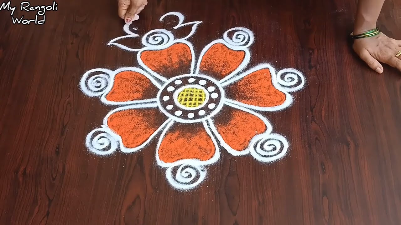 Simple Daily Rangoli Design without dots| Easy Daily Flower Kolam with ...