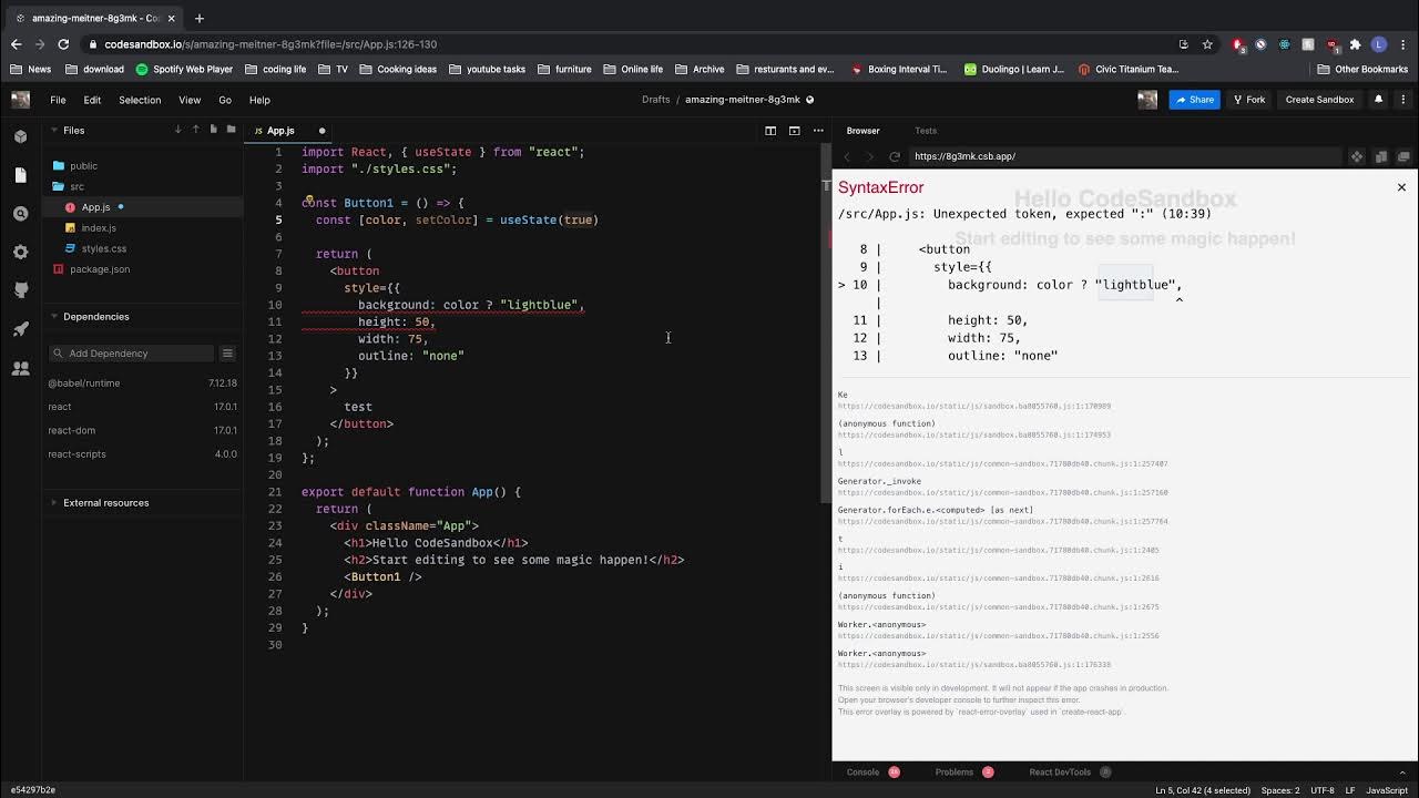 changing the color of the button with a ternary expression - YouTube