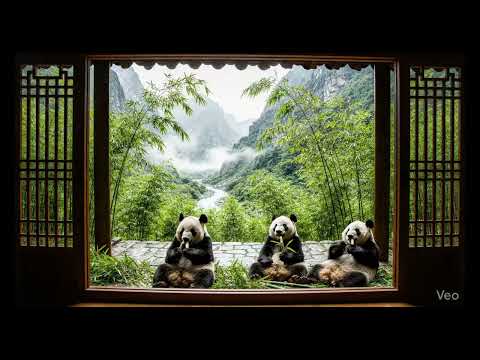 Relaxing Panda Ambience 🐼 | Misty Bamboo Forest & Mountain House Sounds (4K)