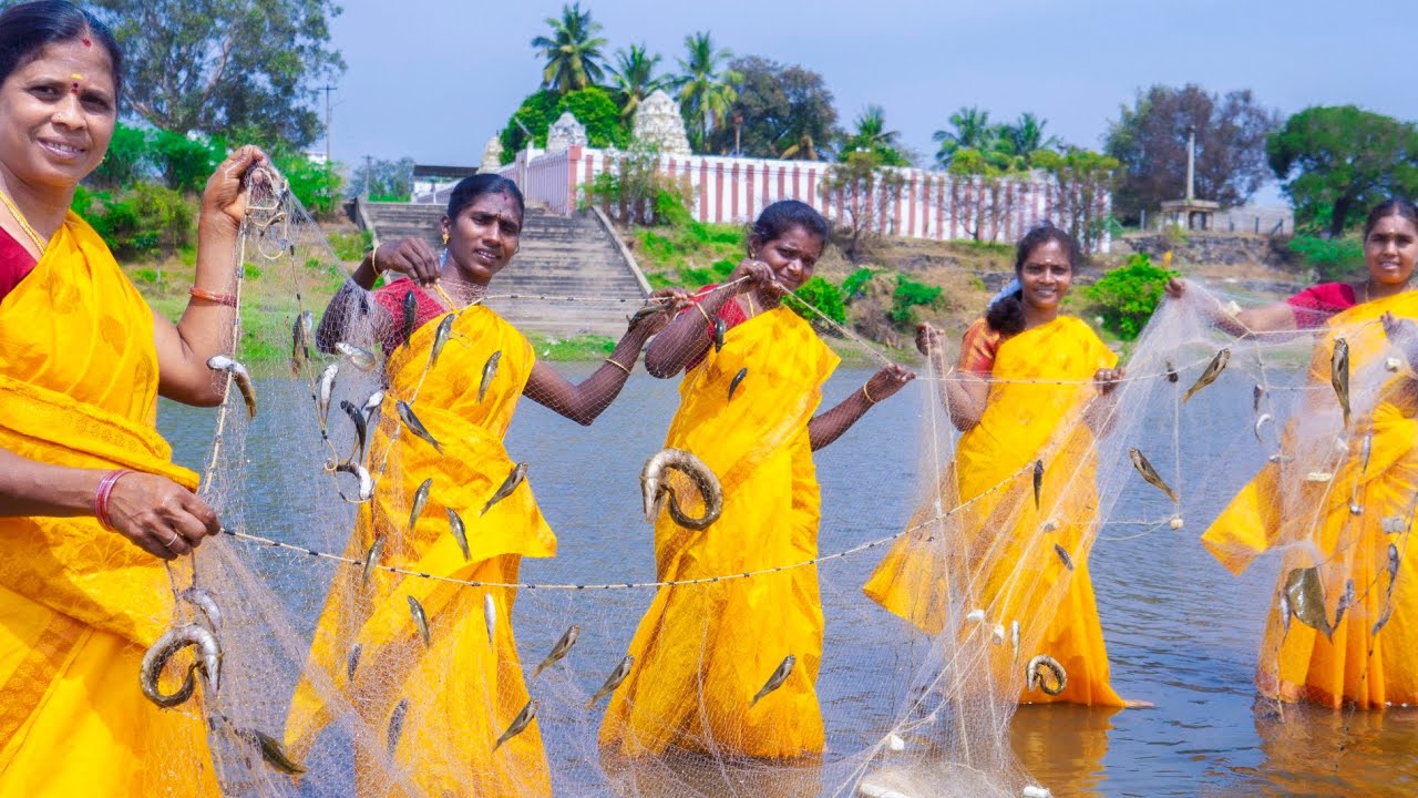 FISHING IN RIVER | Fish Catching and Cooking In Village | Village ...