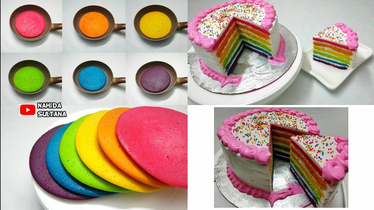সরাসরি ফ্রাইংপ্যানে তৈরি রেইনবো কেক | Rainbow Cake In Frying Pan ...