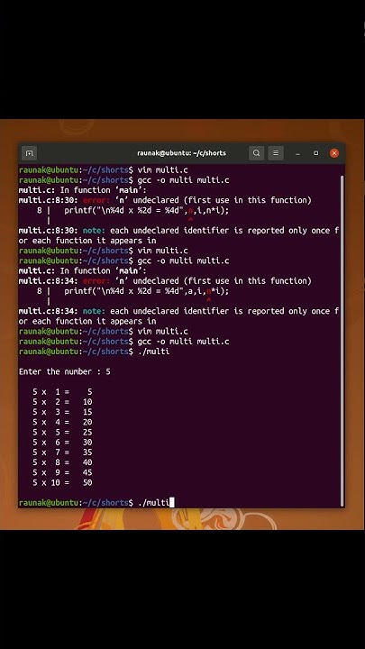 Using Vim to get Table in C #shorts #linux #live #learning #programming #commands #vim #basic # ...