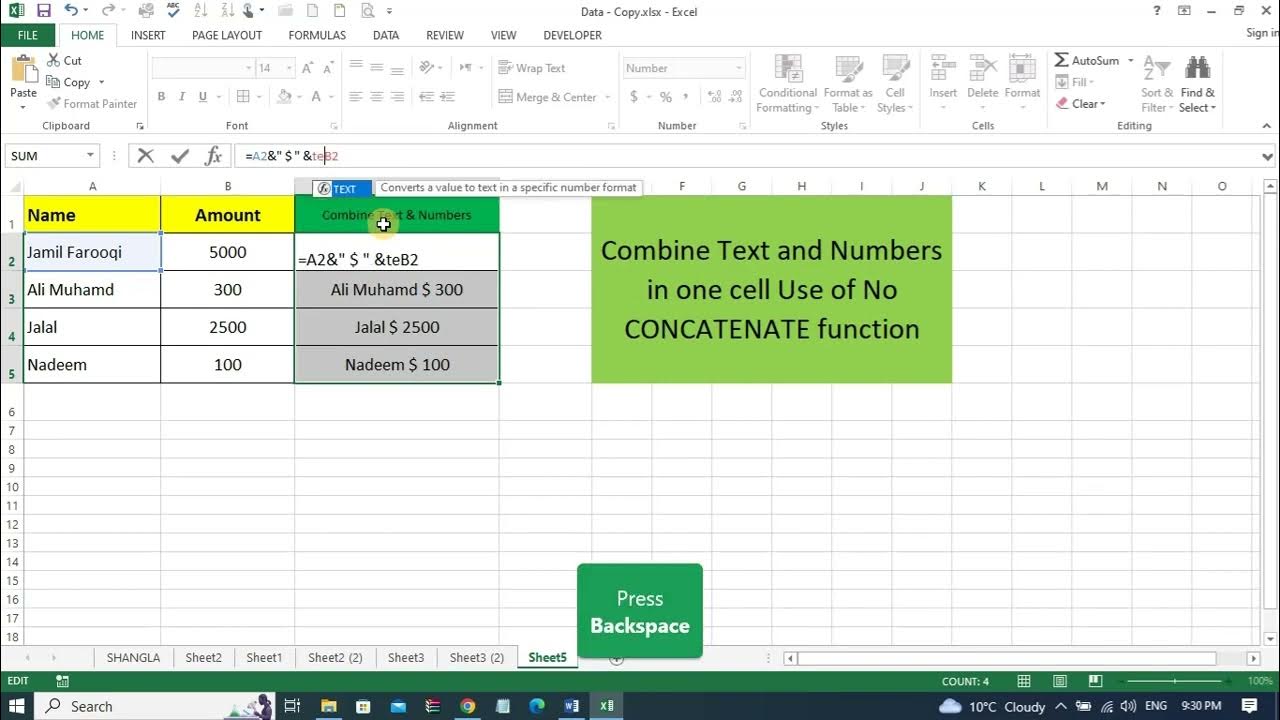 Easily Combine Text & Number into one Cell in Excel | by Zahid Ullah - YouTube