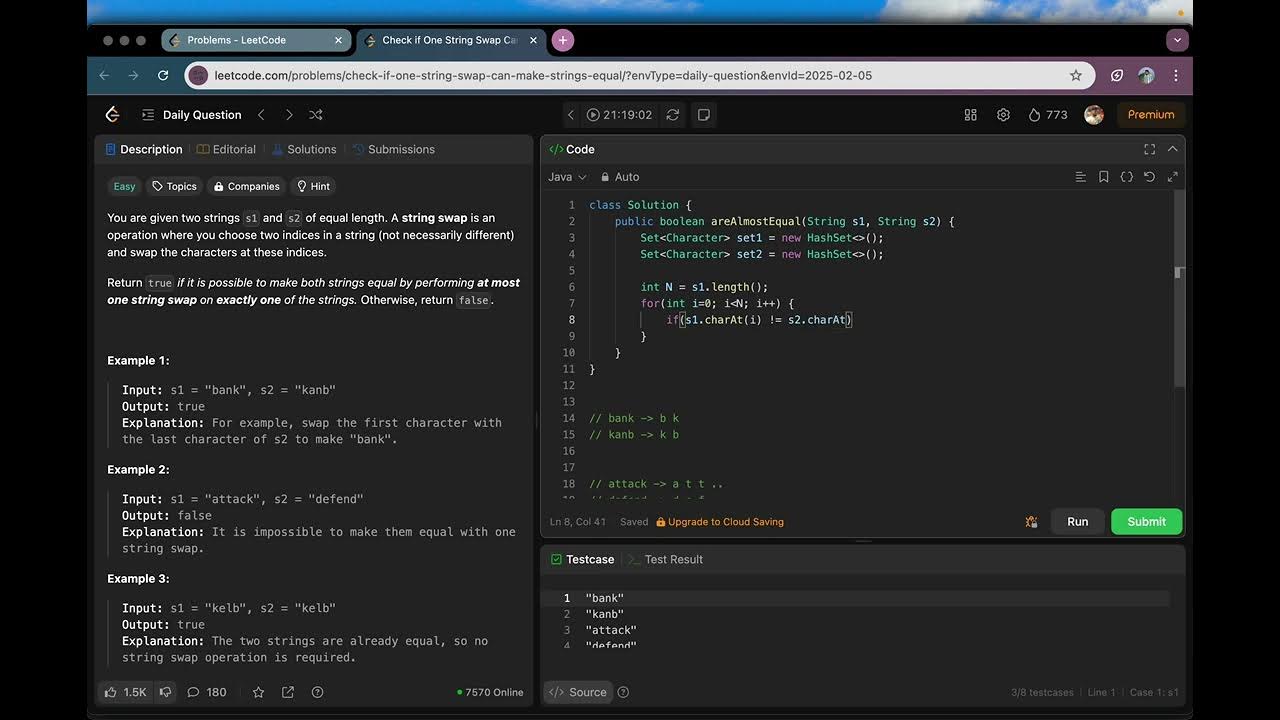 1790. Check if One String Swap Can Make Strings Equal - YouTube