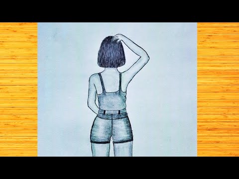 Girl drawing back side pencil sketch step by step/Beautiful girl ...