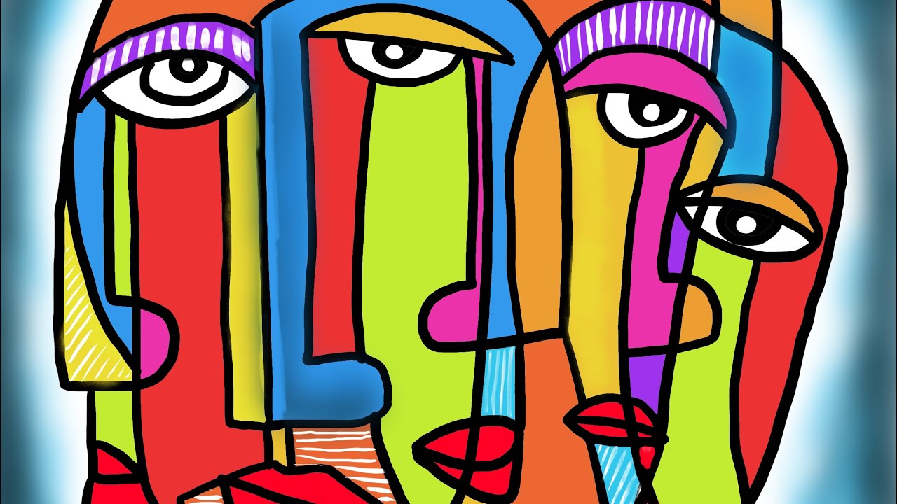 How to draw Cubism Picasso inspired portrait faces | Easy modern art ...