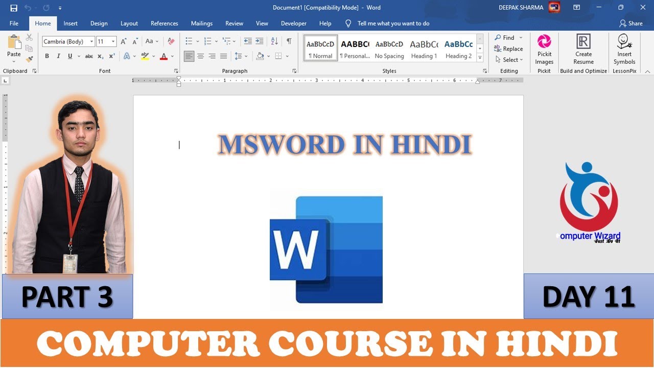 MSWORD HOME OPTION PART 3 (Basic Course In Hindi) || By Deepak Sir ...