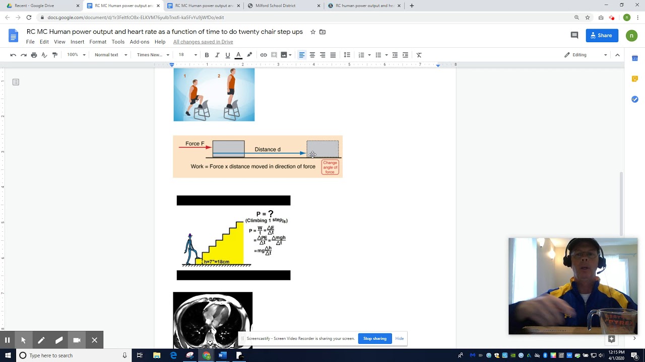 Human power output and heart rate as a function of time to do 20 chair ...